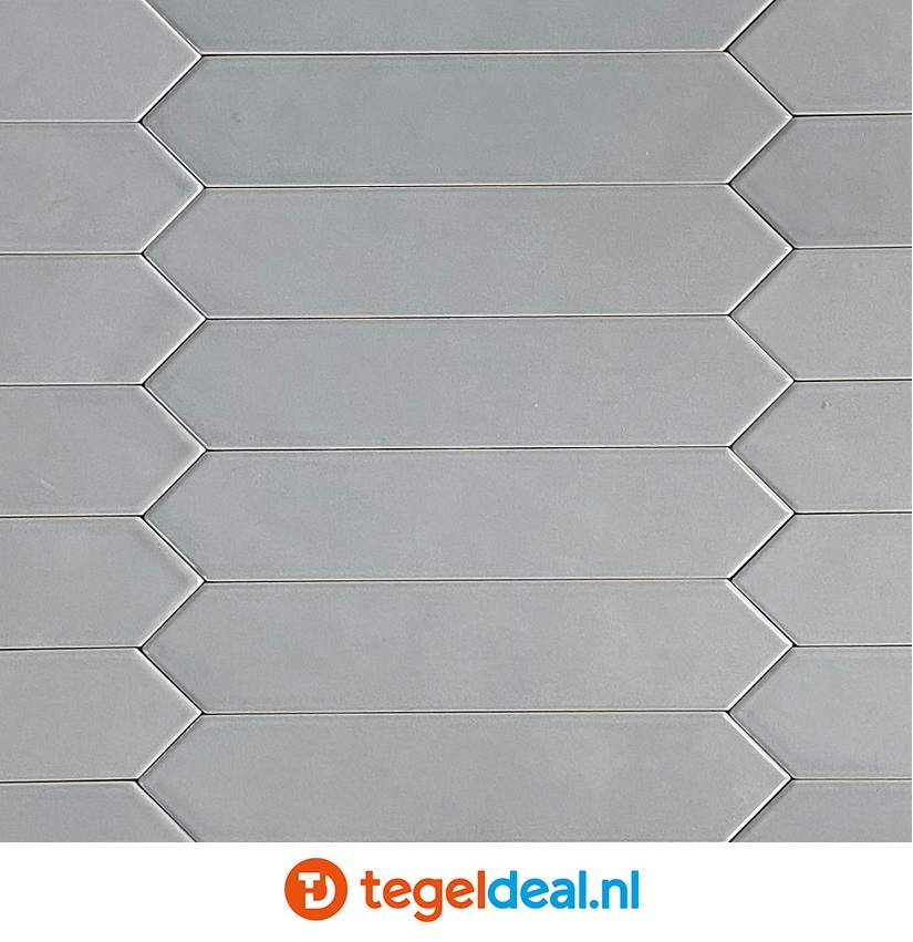 Equipe Arrow Quicksilver, 5 x 25 cm, art 25833; deze licht grijze pijlvormige wandtegels zorgen ...